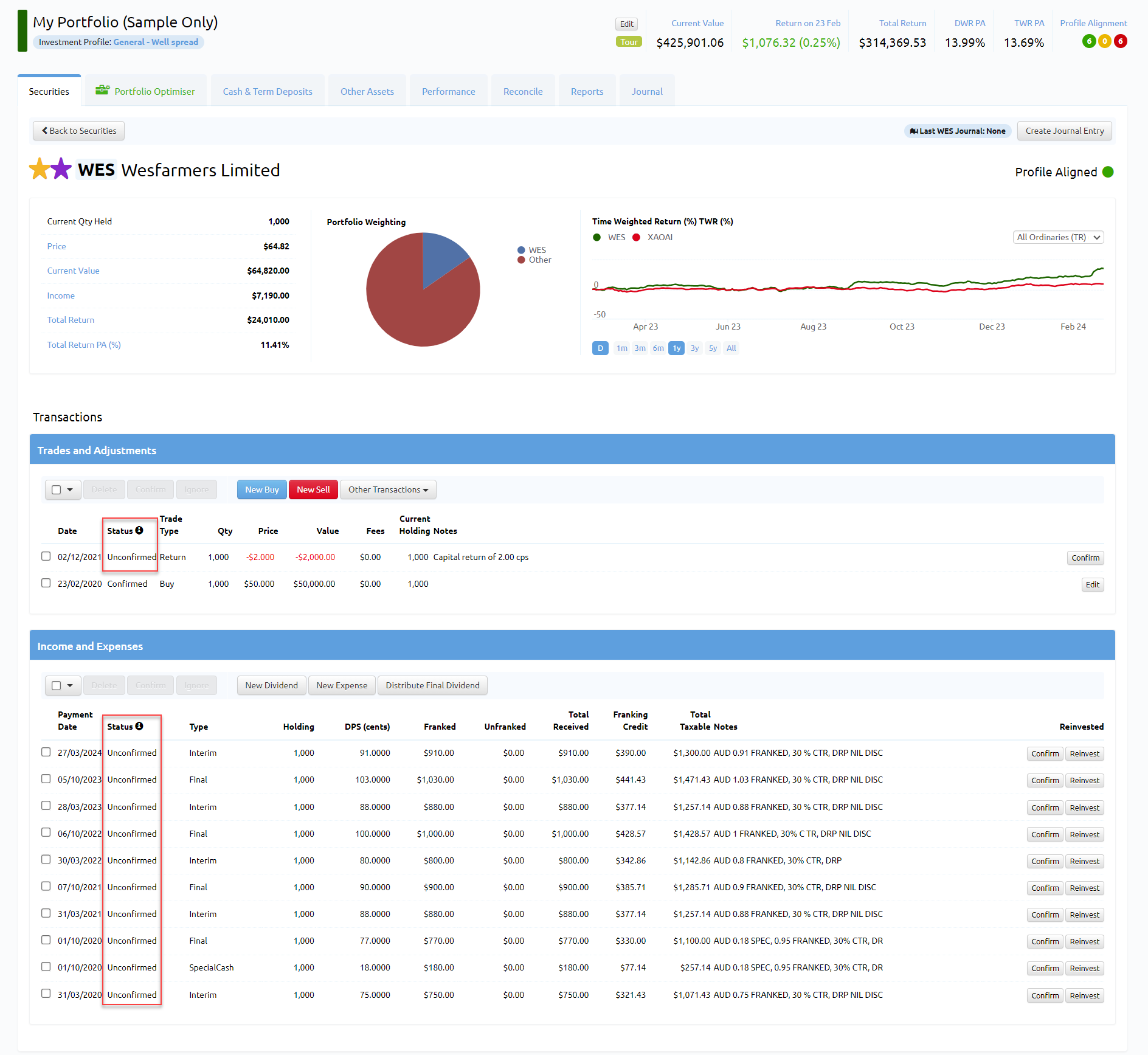 Dividend confirmation and Reconciliation – Stock Doctor Help