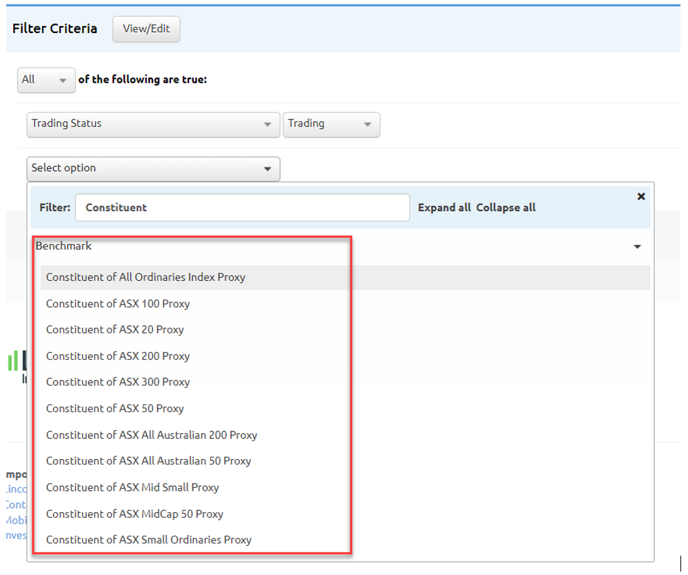 Proxy Index Constituents – Stock Doctor Help