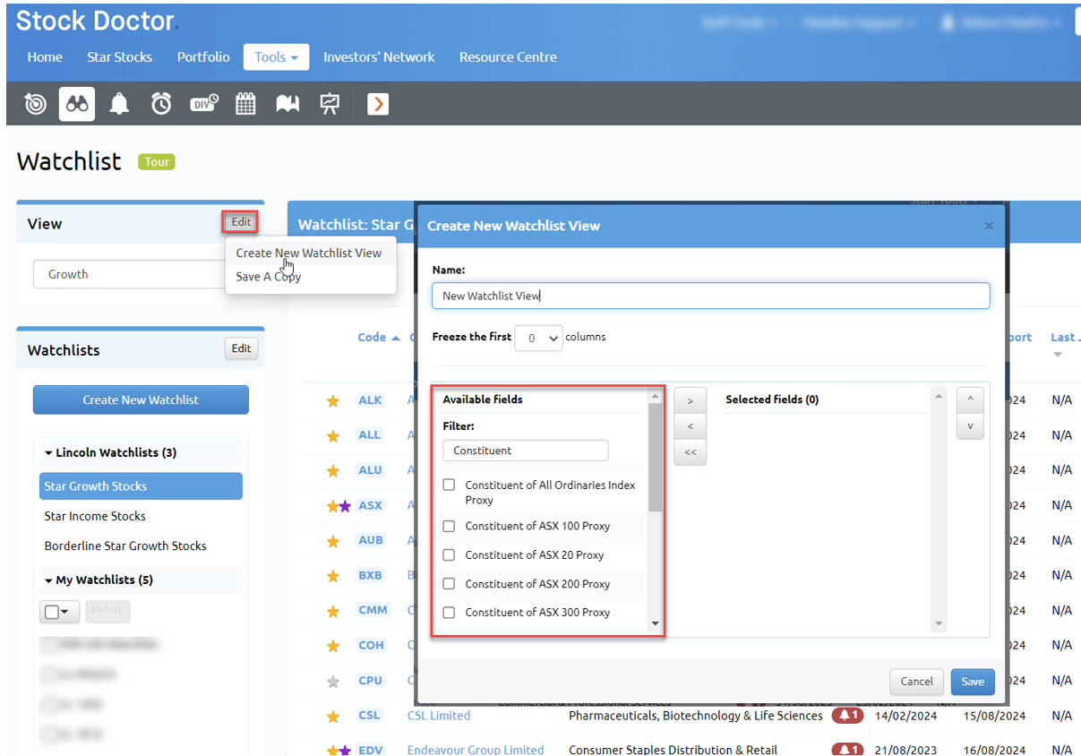 Proxy Index Constituents – Stock Doctor Help